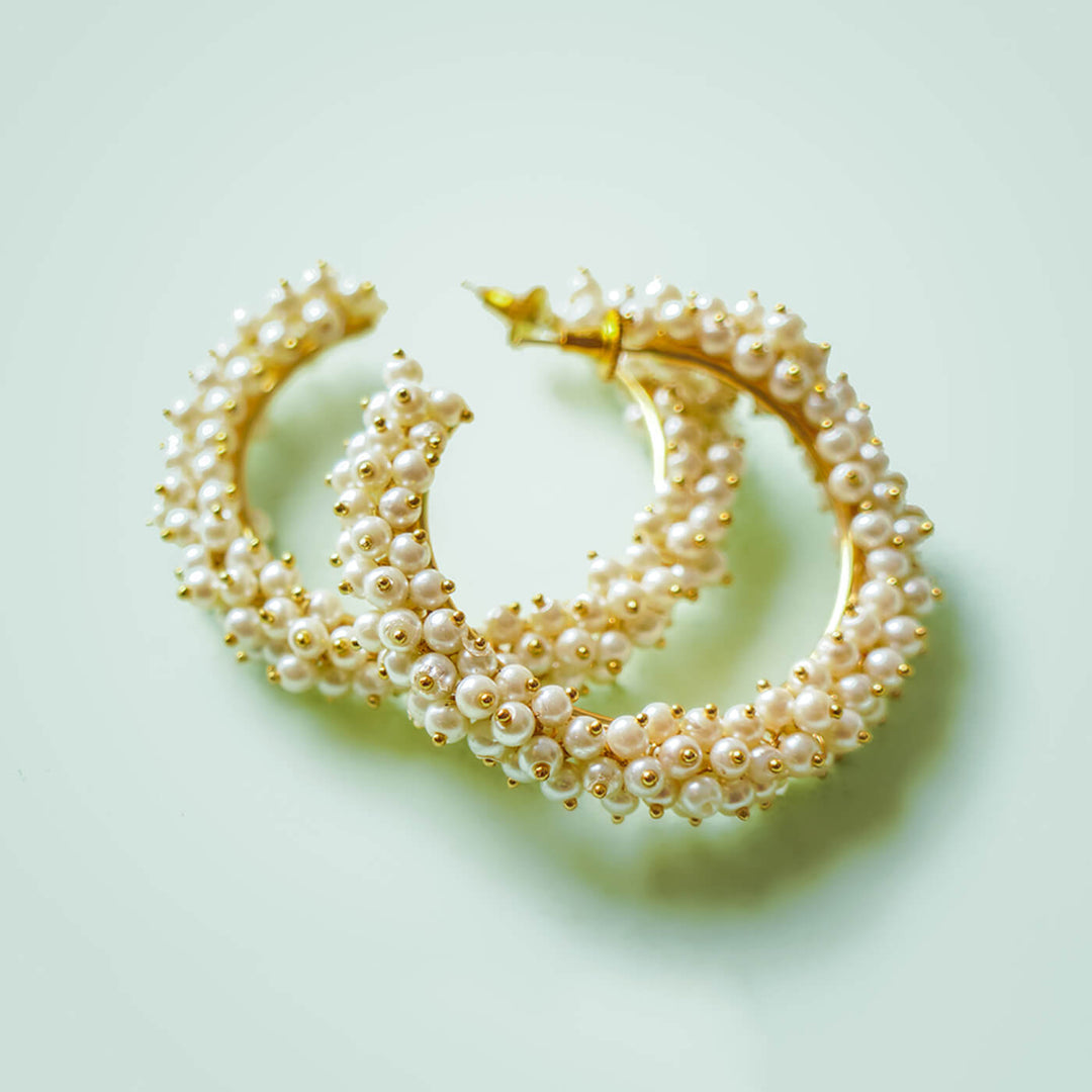 OVERSIZED RICE PEARL HOOPS – Nine Designs Shop